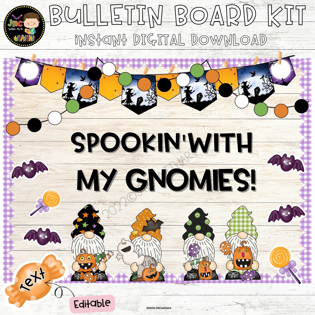 Halloween Gnomies Fall Bulletin Board Kit October Door Decor Editable ...