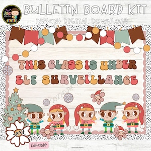 Christmas Elf Elves Bulletin Board Kit December Surveillance Door Decor ...