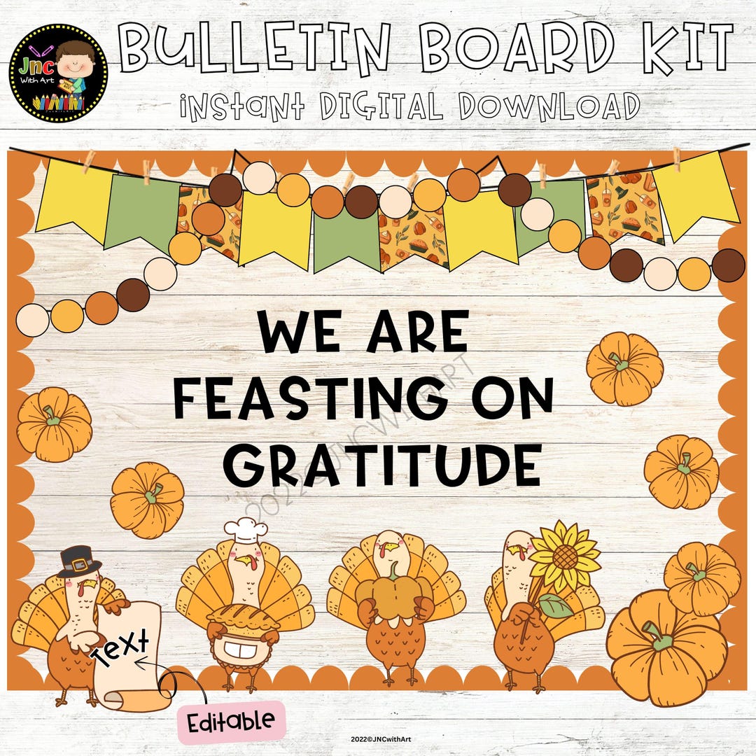Gratitude Feast Bulletin Board Kit Thanksgiving Door Decor Editable - Etsy