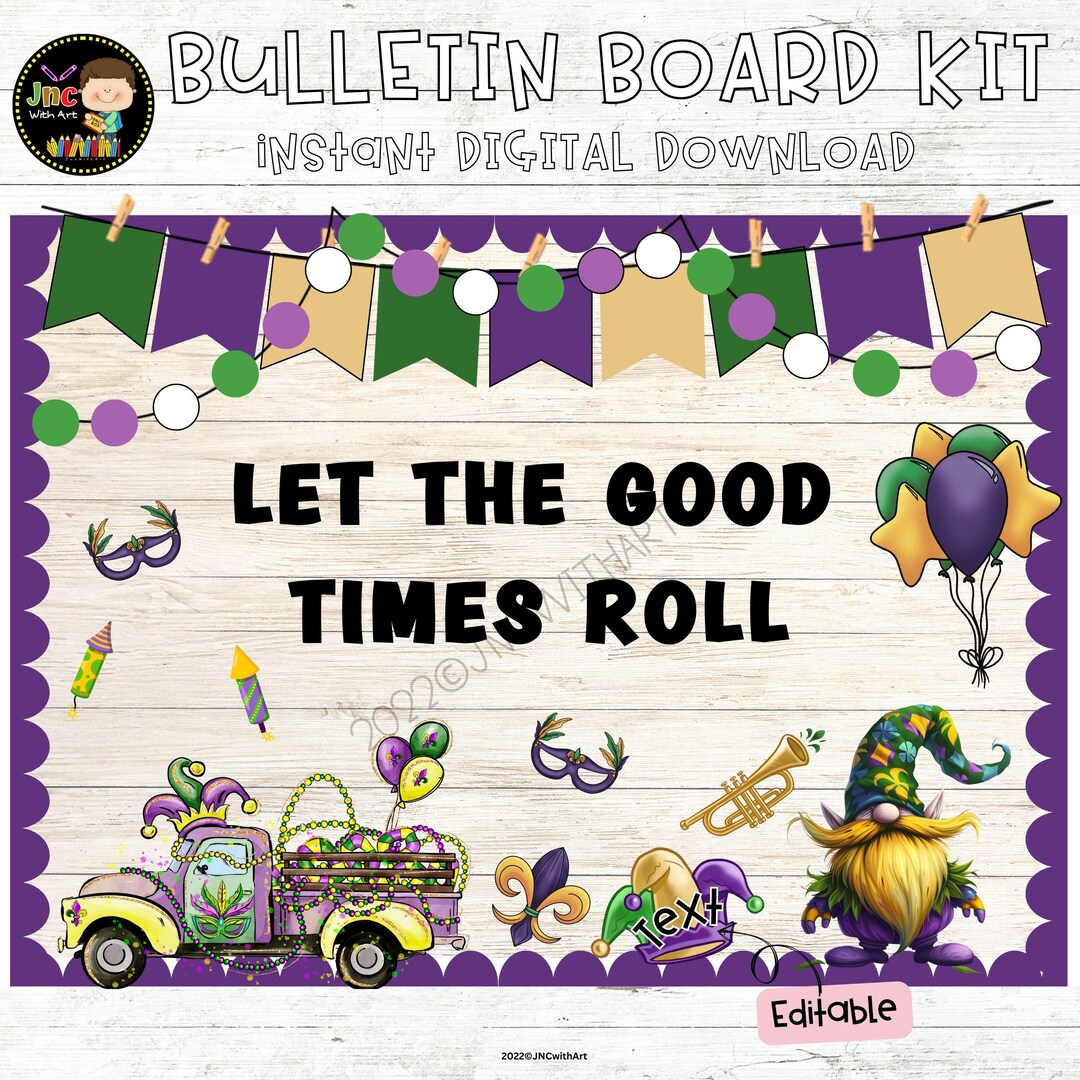 Mardi Gras Gnome Truck Bulletin Board Kit,let the Good Times Roll,door ...