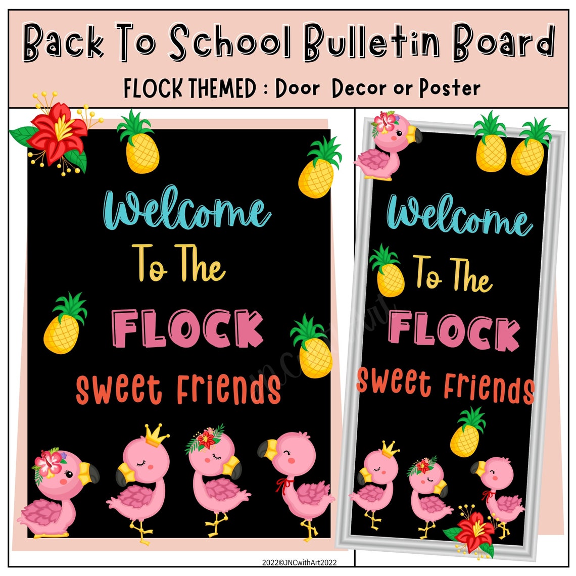 Flamingo Bulletin Board Kit Back to School Flock Door Decor Summer ...
