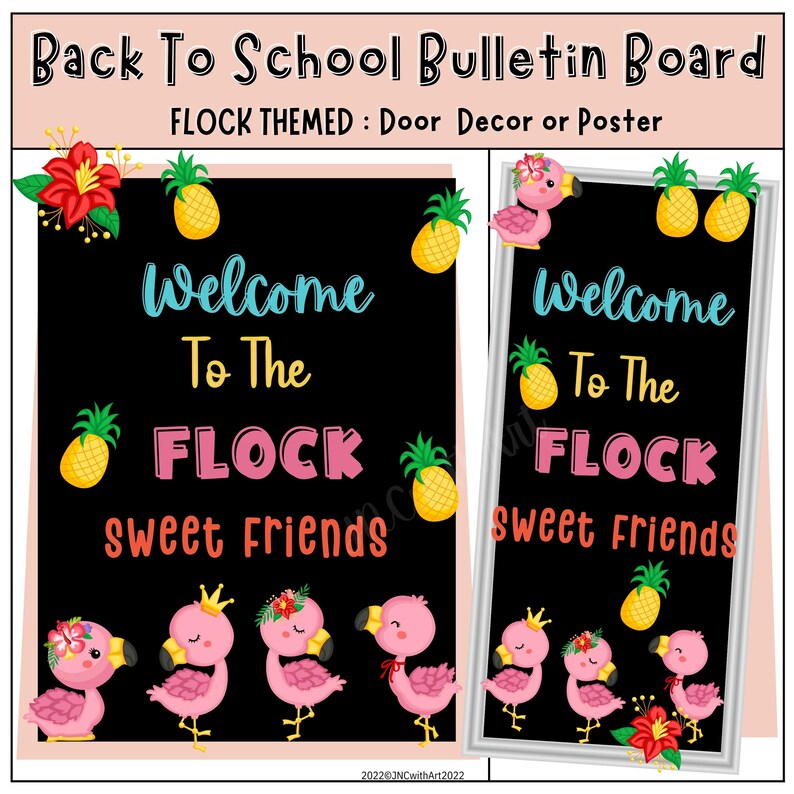 Flamingo Bulletin Board Kit Back to School Flock Door Decor Summer ...