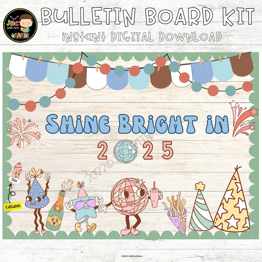 Groovy New Year Bulletin Board Kit January Classroom Door Decoration ...