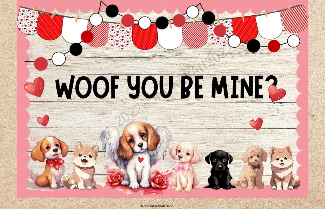 Valentines Bulletin Board Kit, February Door Decor, Cute Puppy Love ...