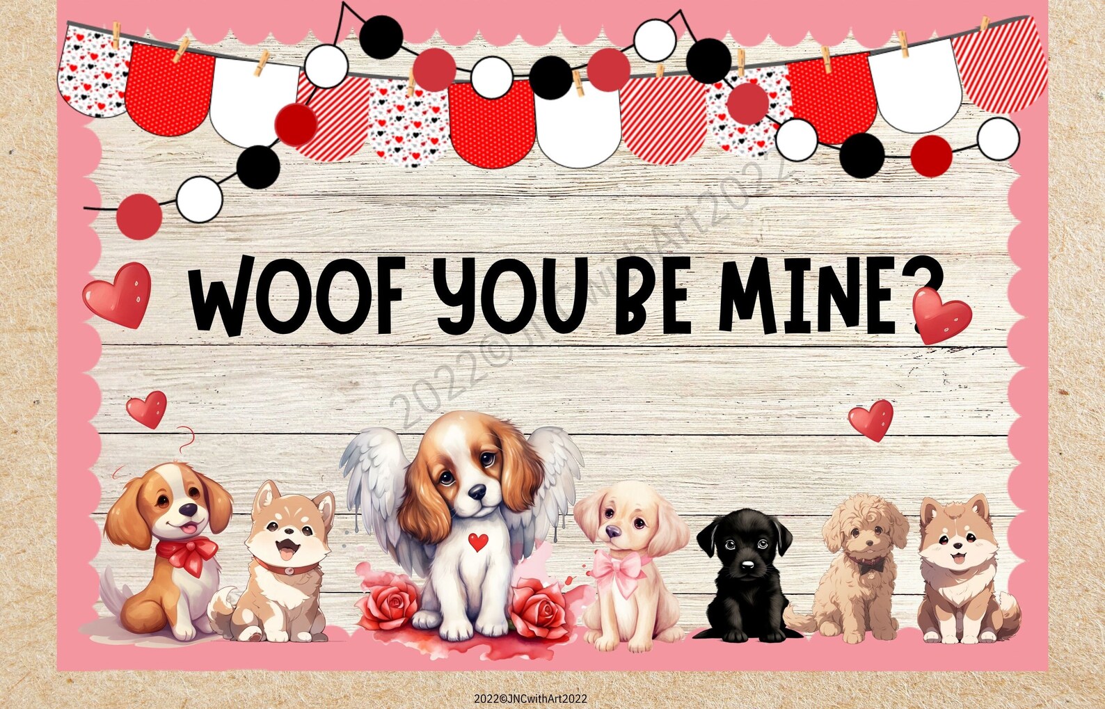 Valentines Bulletin Board Kit, February Door Decor, Cute Puppy Love ...