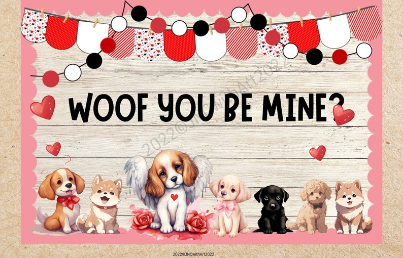 Valentines Bulletin Board Kit, February Door Decor, Cute Puppy Love ...