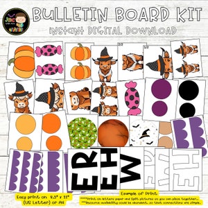Halloween Highland Cow Bulletin Board Kit October Door Decor Editable ...