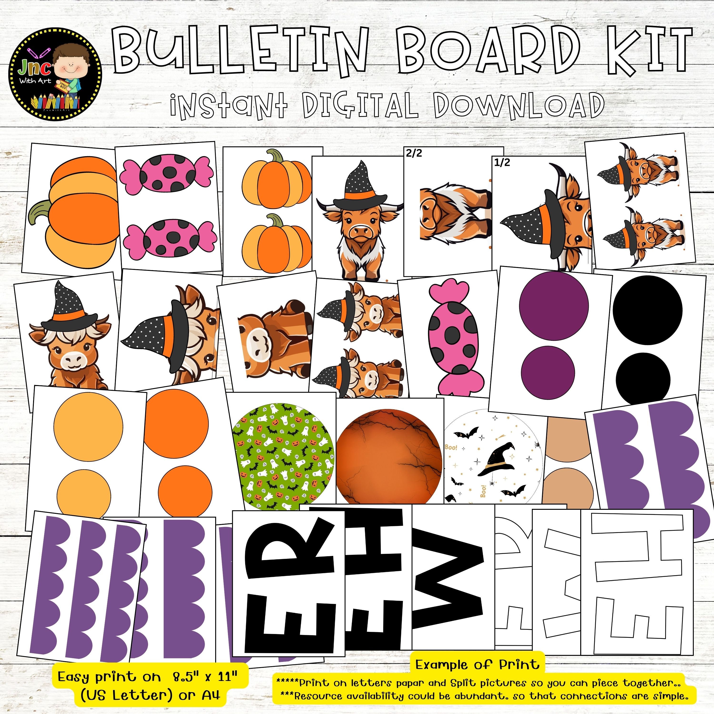 Halloween Highland Cow Bulletin Board Kit October Door Decor Editable ...