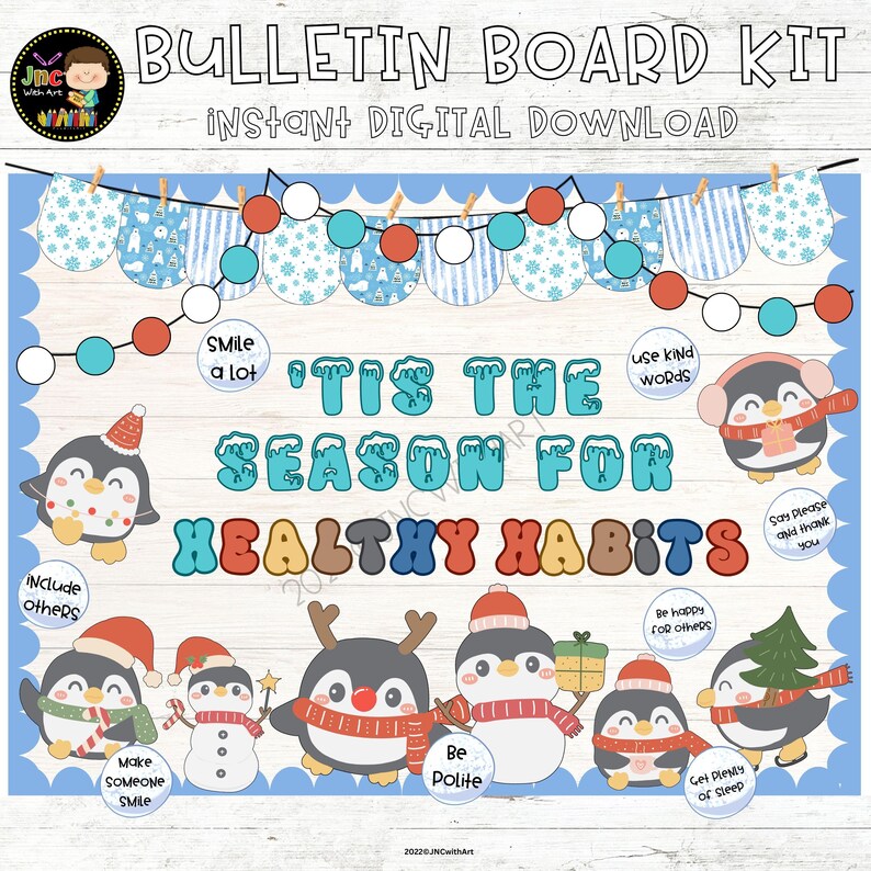 Winter Healthy Habits Bulletin Board Kit: Penguin Snowman Decor ...