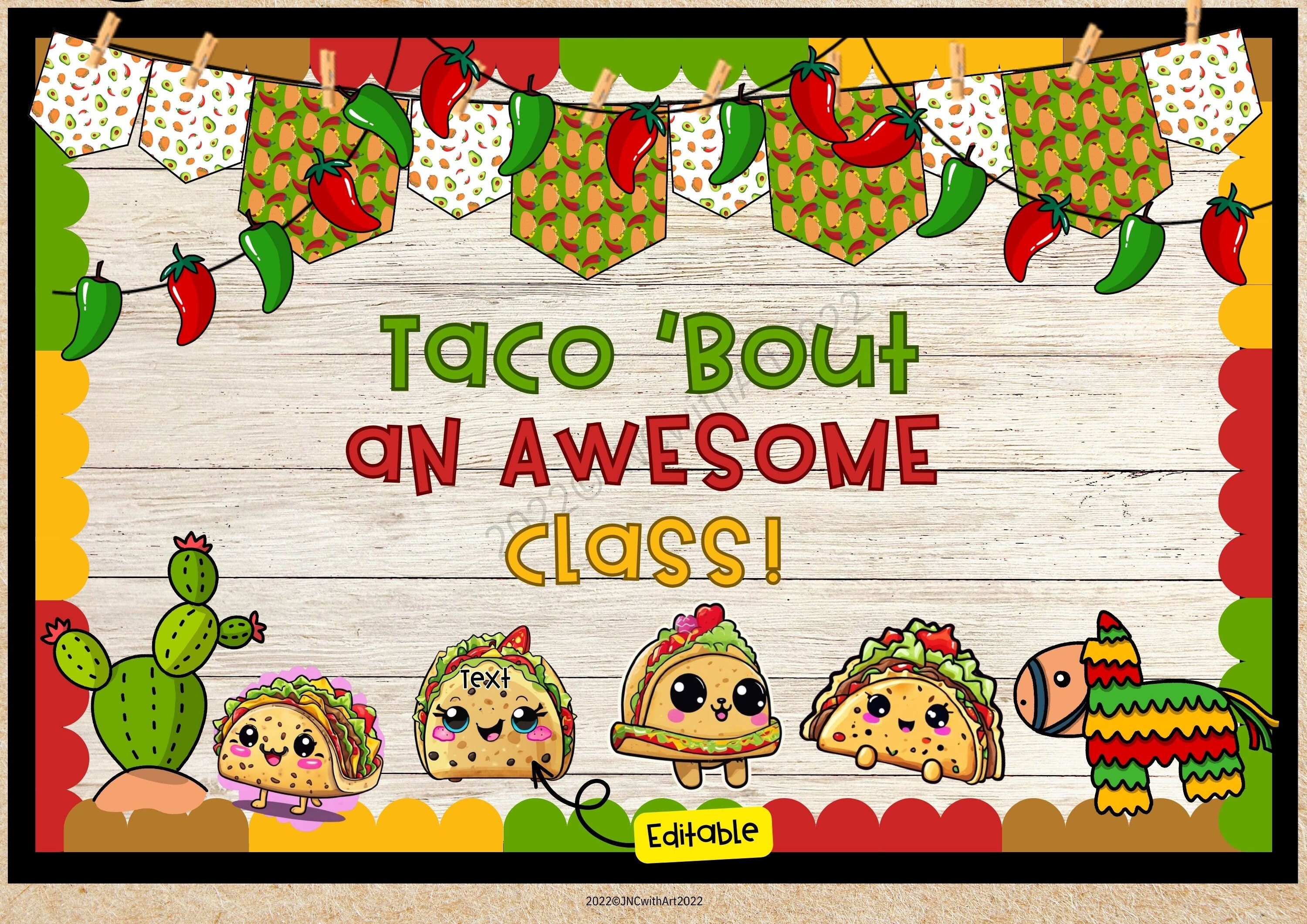 Taco Bulletin Board Kit Door Decor Taco Class Name Tags Editable - Etsy