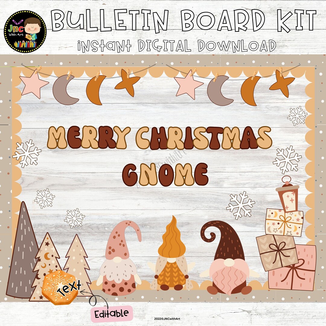 Boho Merry Christmas Gnome Bulletin Board Kit December Door Decor ...