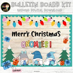 Christmas Gnome Bulletin Board Kit Holiday Winter Door Decor Editable ...