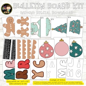 Retro Christmas Bulletin Board Kit Winter Door Decor Printable DIY ...
