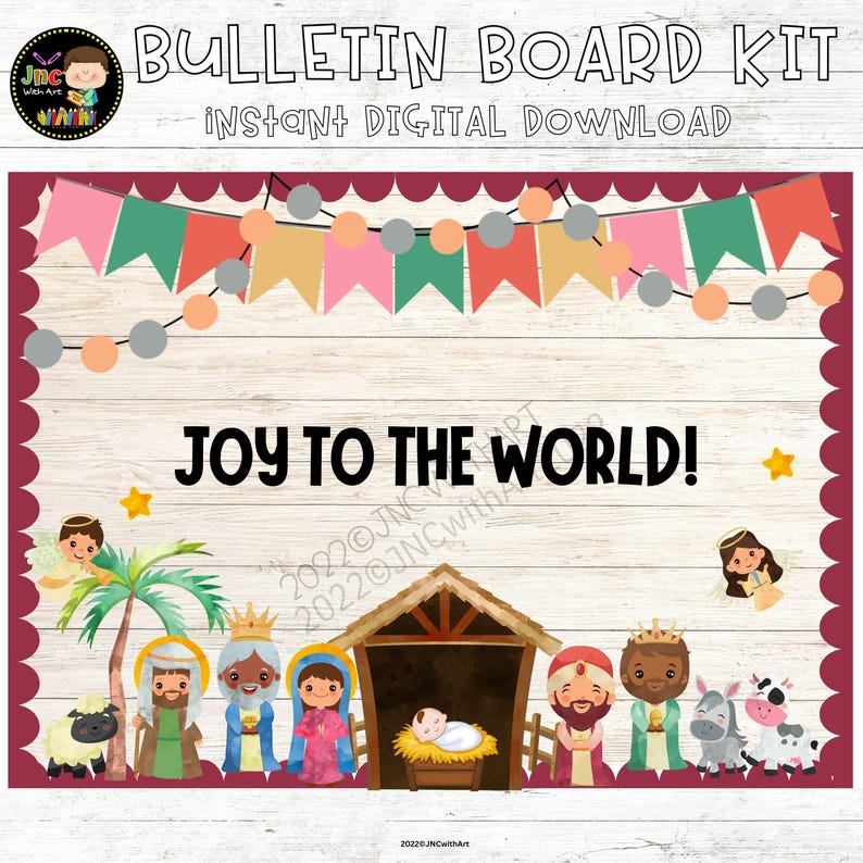 Christmas Nativity Scene Bulletin Board Kit, December Door Decor ...