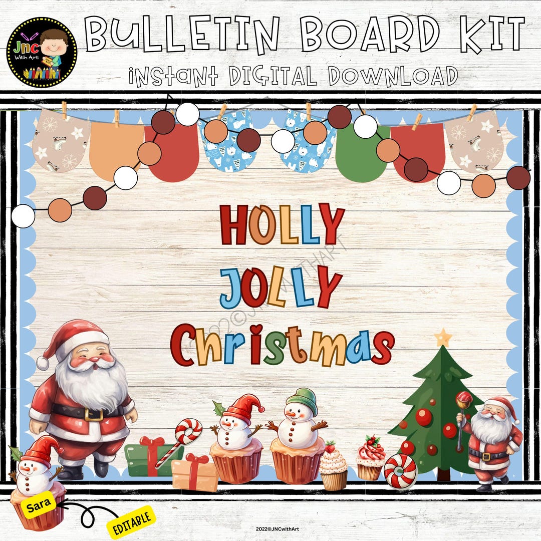 Holly Jolly Christmas Bulletin Board Kit December Winter Door Decor ...