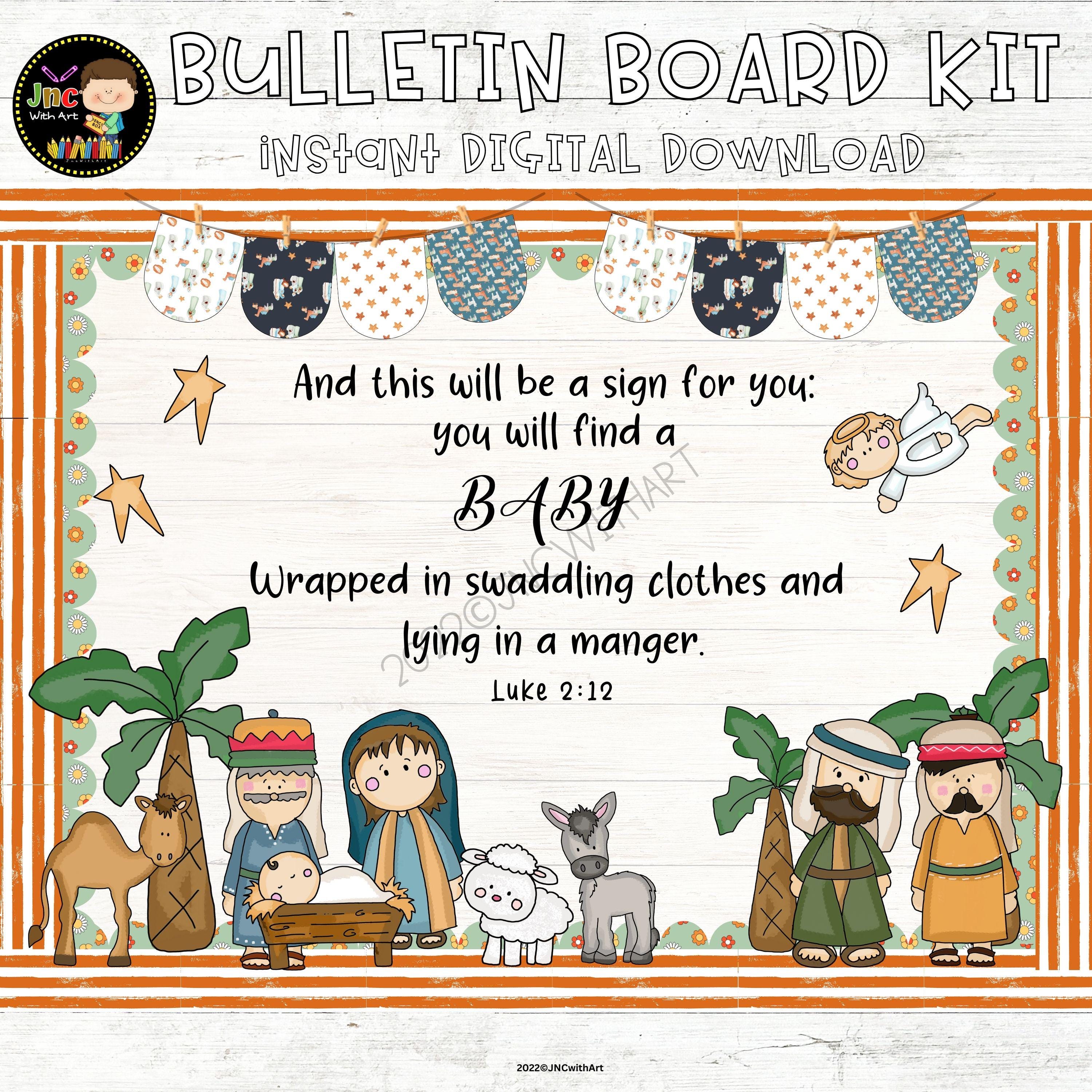 Nativity Bulletin Board Christmas Church Kit Bible Verse Christian Door ...