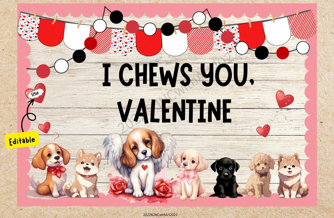 Valentines Bulletin Board Kit, February Door Decor, Cute Puppy Love ...