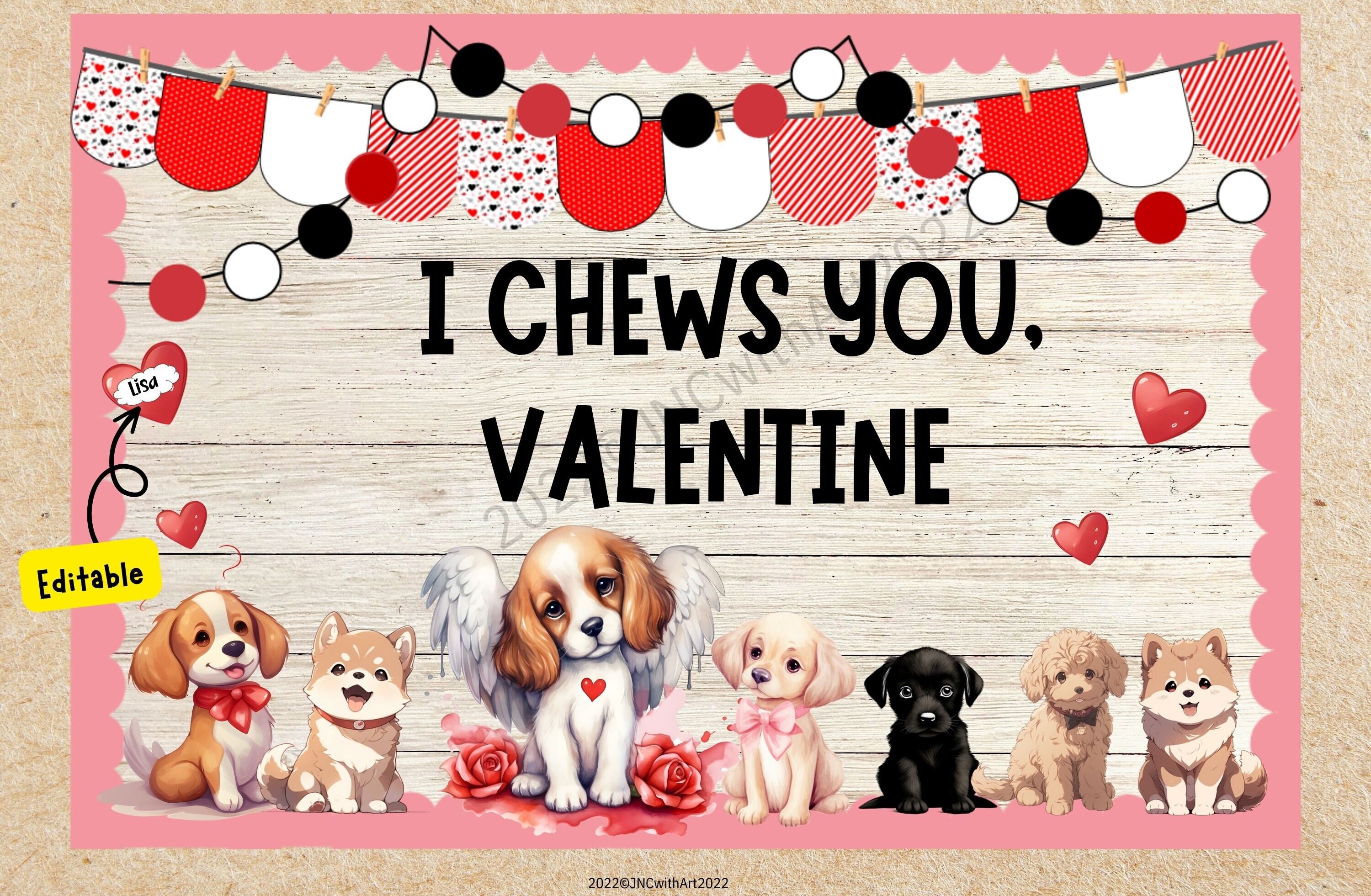 Valentines Bulletin Board Kit, February Door Decor, Cute Puppy Love ...