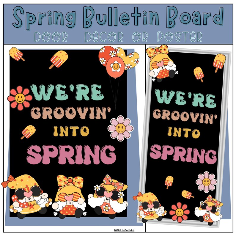 Groovy Retro Spring Gnome Bulletin Board Kit | Classroom Door Decor ...