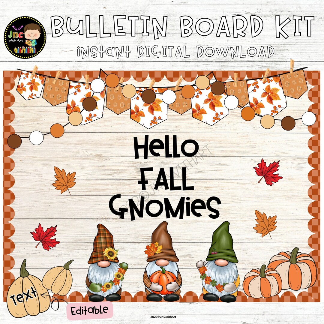 Hello Fall Gnomies Bulletin Board Kit Sep Door Decoration Editable - Etsy