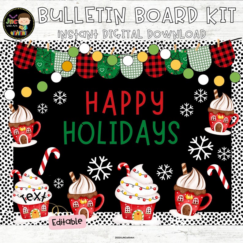 Merry Bright Christmas Bulletin Board Kit December Door Decoration ...