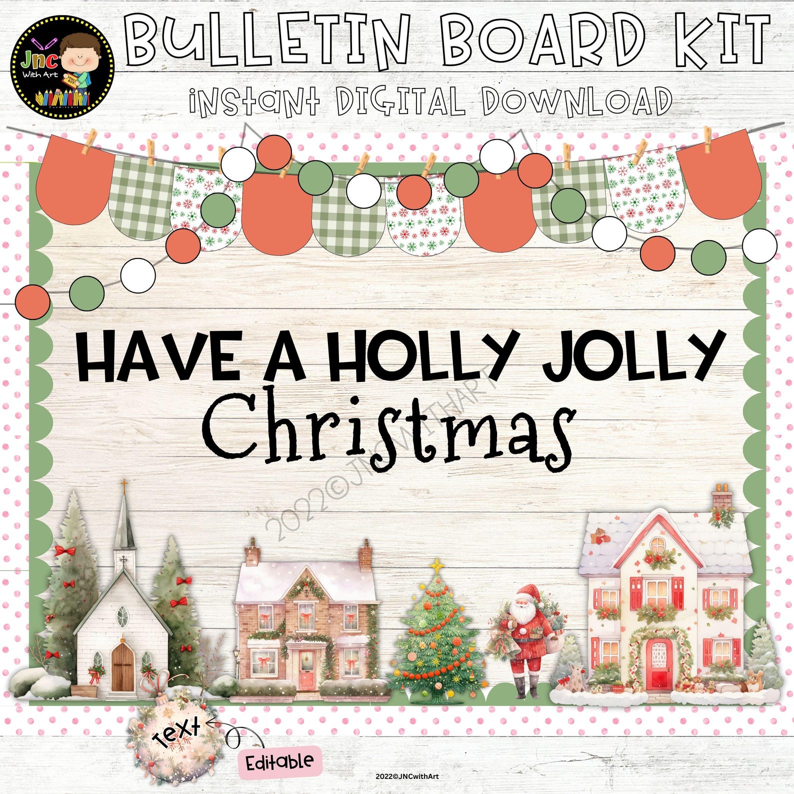 Christmas Village Bulletin Board Kit December Door Decor Editable - Etsy