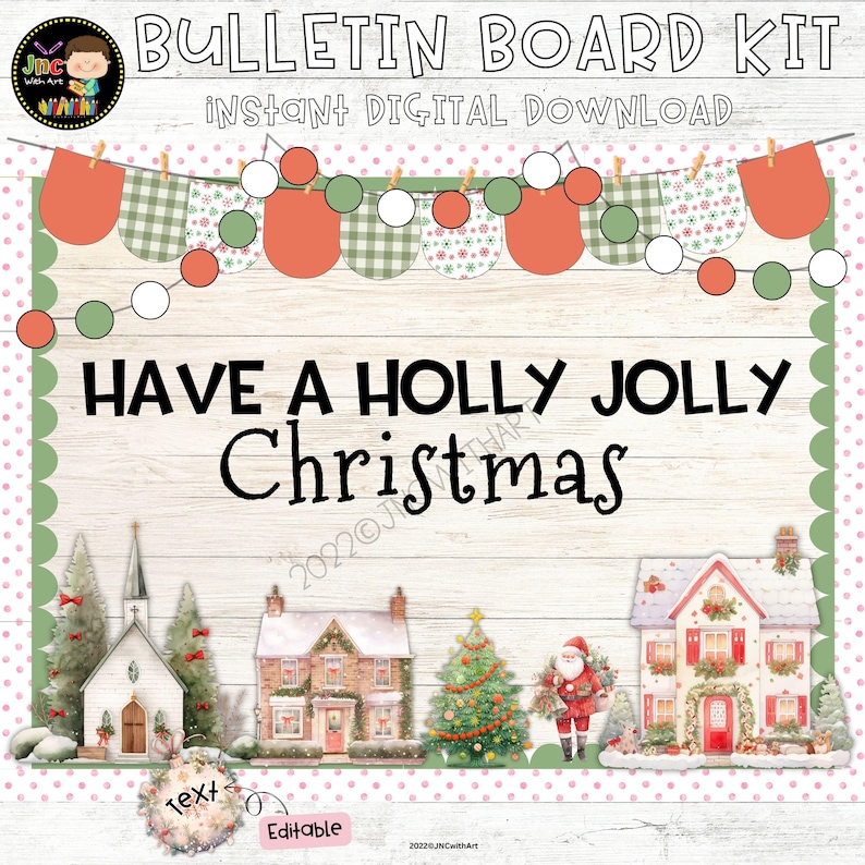 Christmas Village Bulletin Board Kit December Door Decor Editable - Etsy