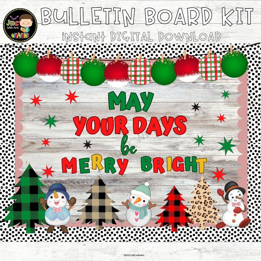 Merry Bright Christmas Bulletin Board Kit Door Decoration Kit Poster ...