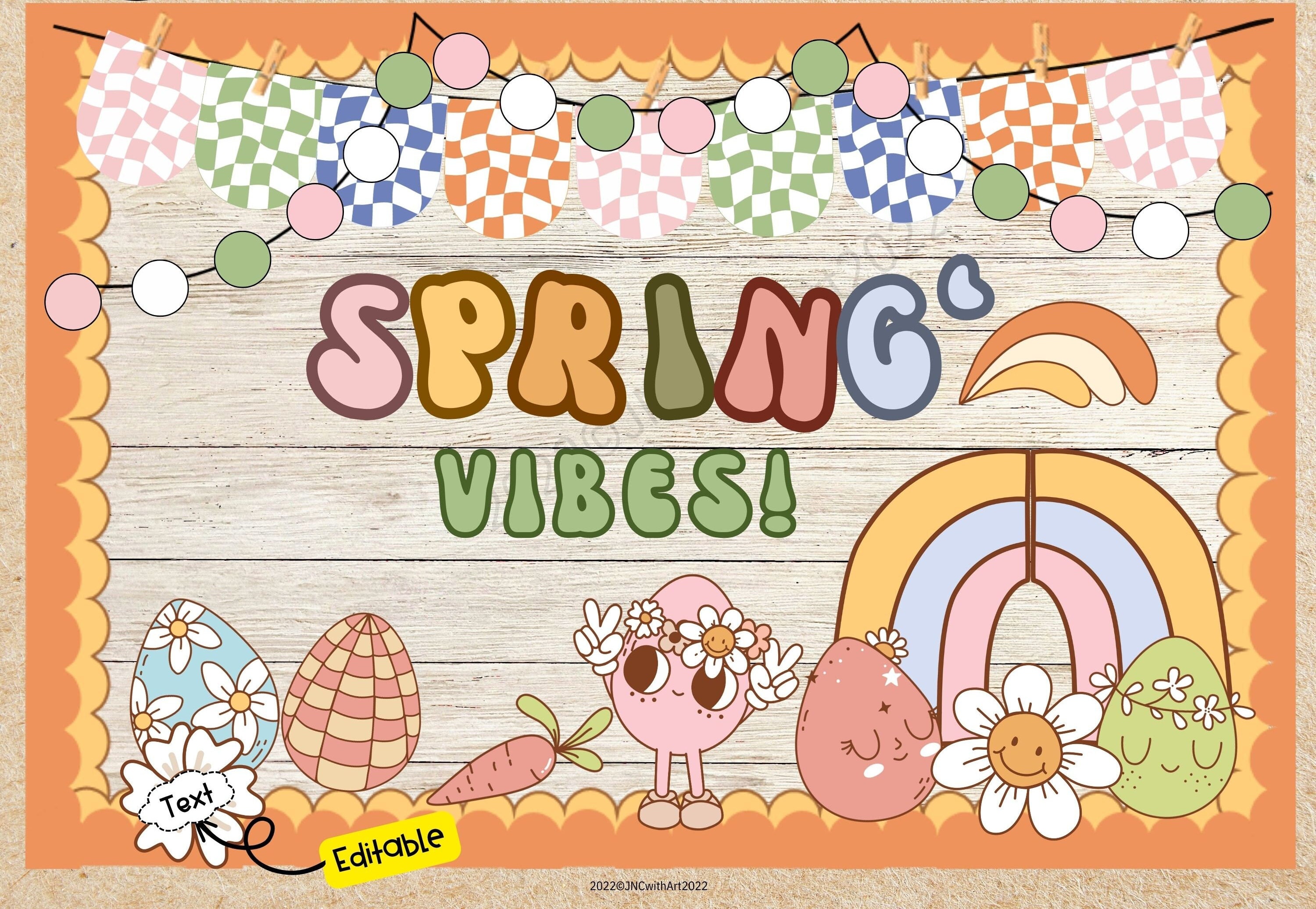 Groovy Spring Bulletin Board Kit,spring Theme,april Door Decor,editable ...
