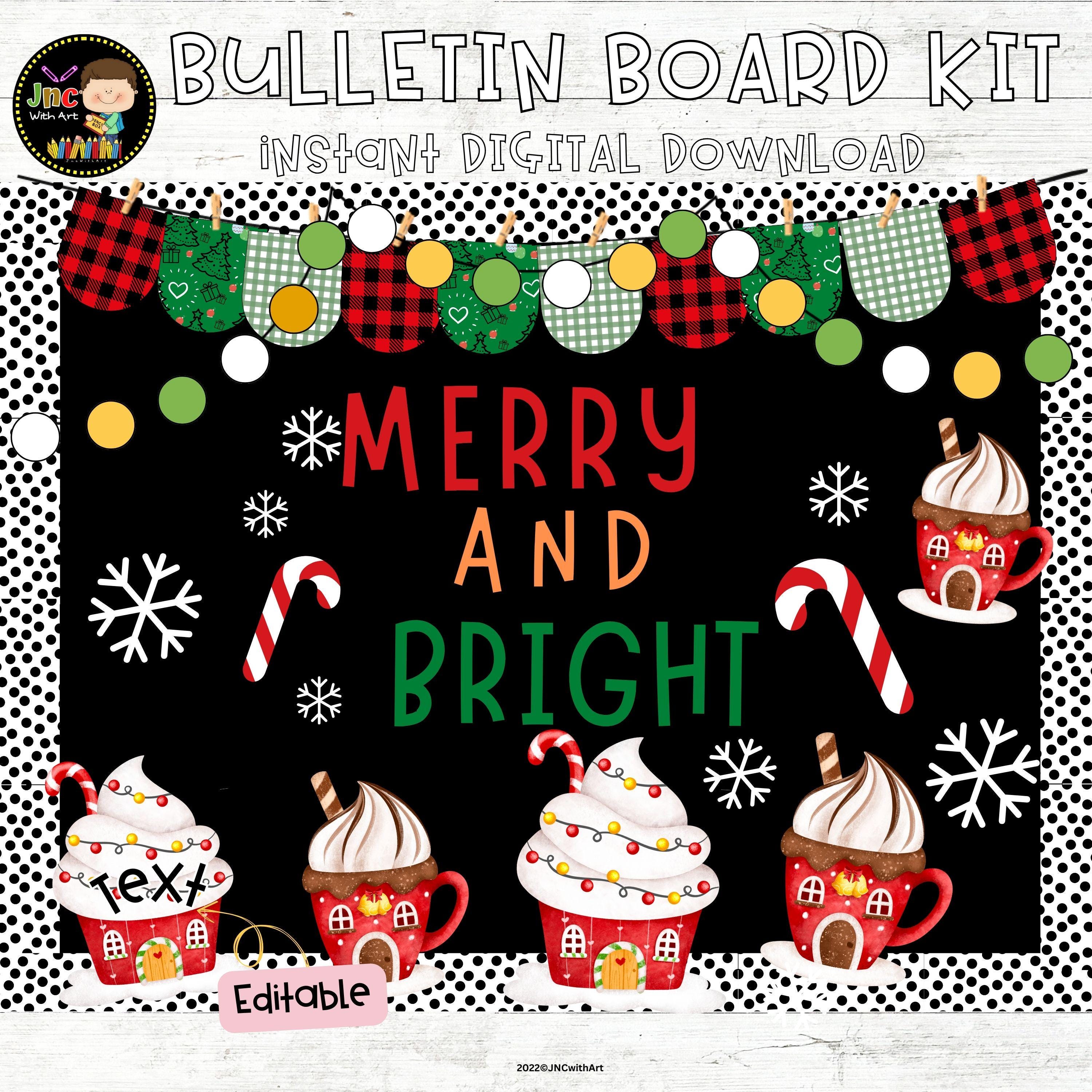 Merry Bright Christmas Bulletin Board Kit December Door Decoration ...