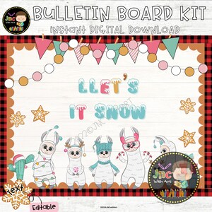 Christmas Llama Bulletin Board Kit: Holiday Decor (editable, Digital ...