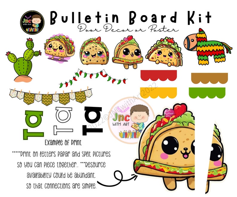Taco Bulletin Board Kit Door Decor Taco Class Name Tags Editable - Etsy