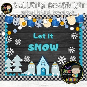 Hello Winter Bulletin Board Kit Let It Snow December Door Decor ...