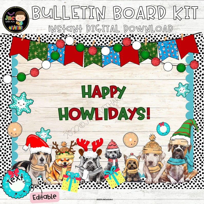 Christmas Dog Bulletin Board Kit December Classroom Door Decor Holiday ...