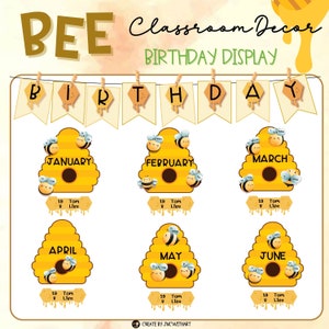 Birthday Bulletin Board Kit Birthday Chart BEE Themed | Editable - Etsy