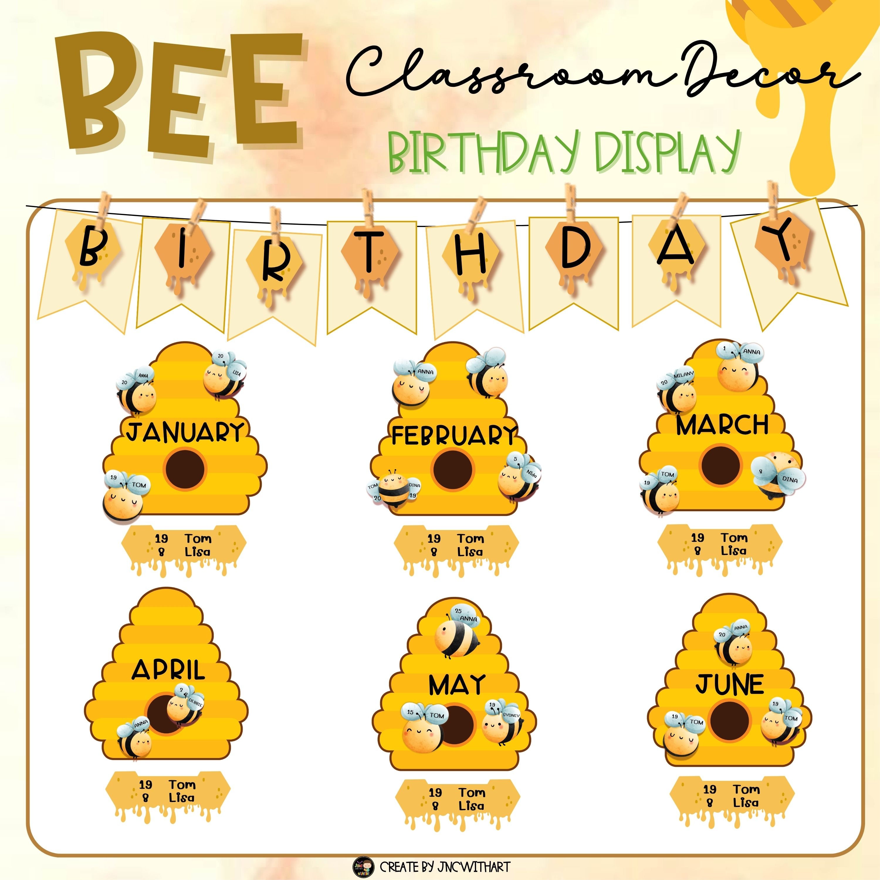 Birthday Bulletin Board Kit Birthday Chart BEE Themed | Editable - Etsy