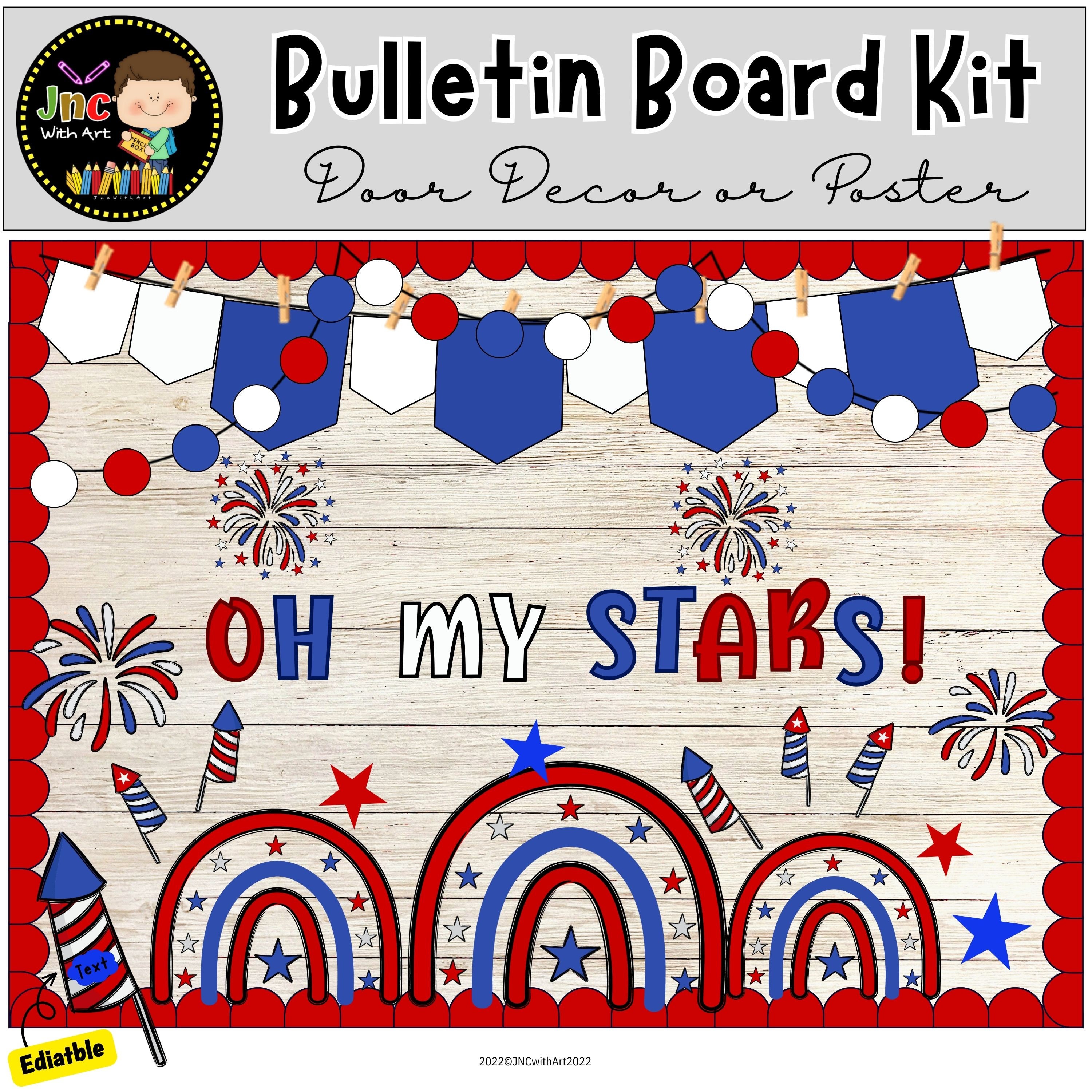 4th July Fireworks Independence Day Bulletin Board, Door Decor Kit ...