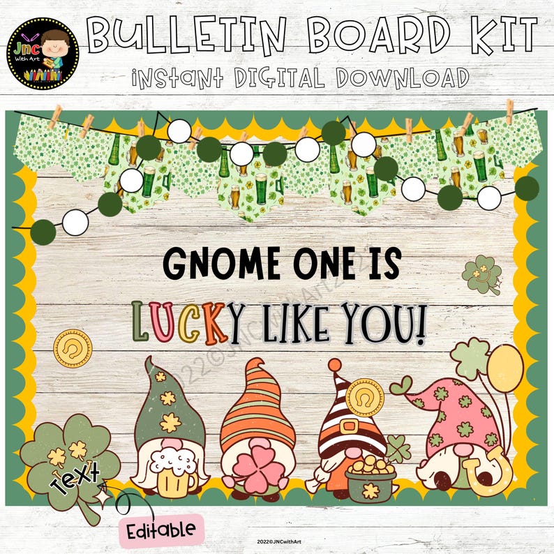 Gnome St Patrick Day Bulletin Board Kit Classroom Door Decor Editable ...