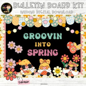 Groovy Retro Spring Gnome Bulletin Board Kit | Classroom Door Decor ...