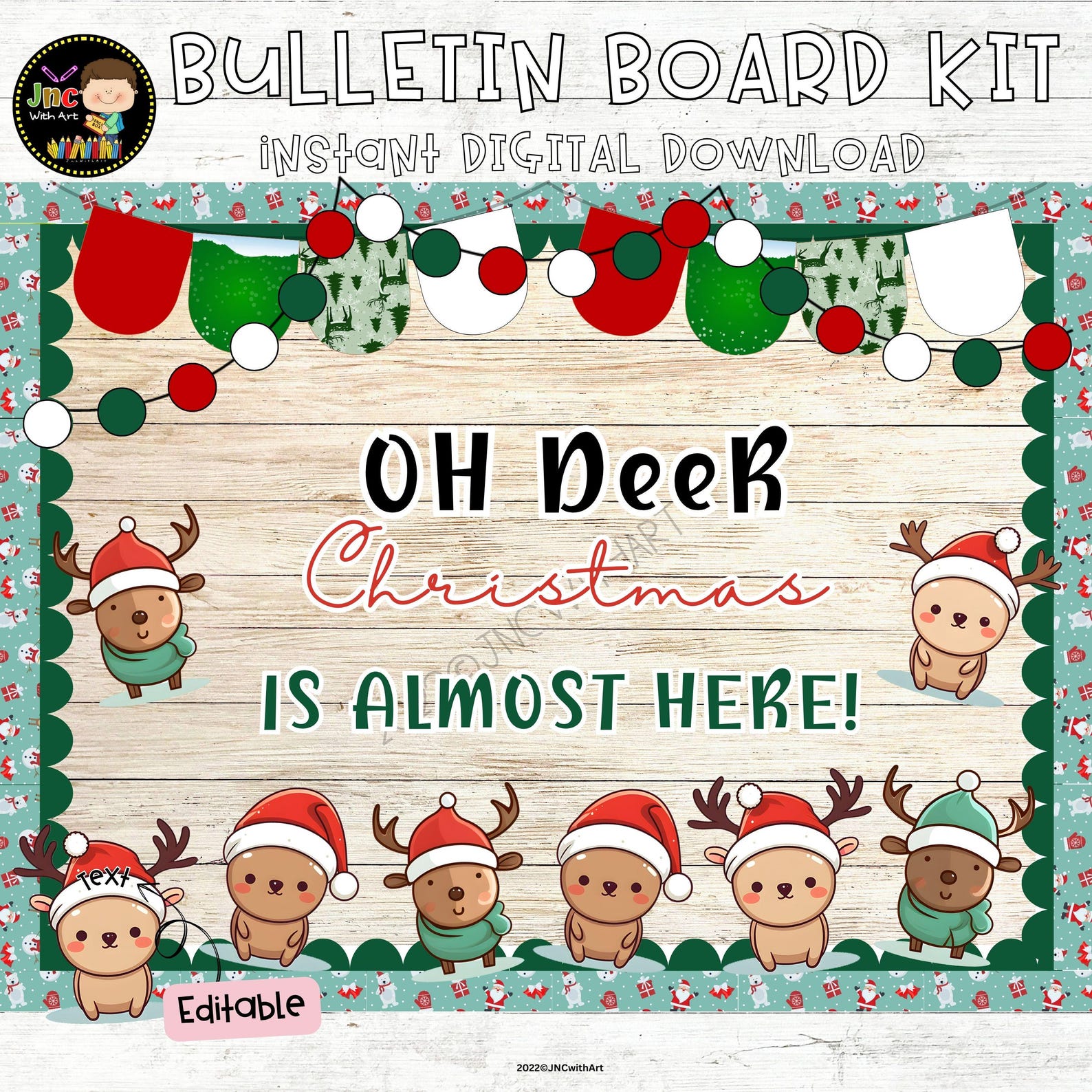 Reindeer Christmas Bulletin Board Kit Winter Door Decor Editable - Etsy