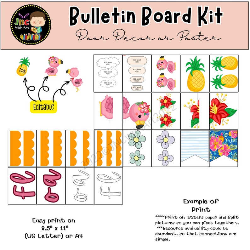Flamingo Bulletin Board Kit Back to School Flock Door Decor Summer ...