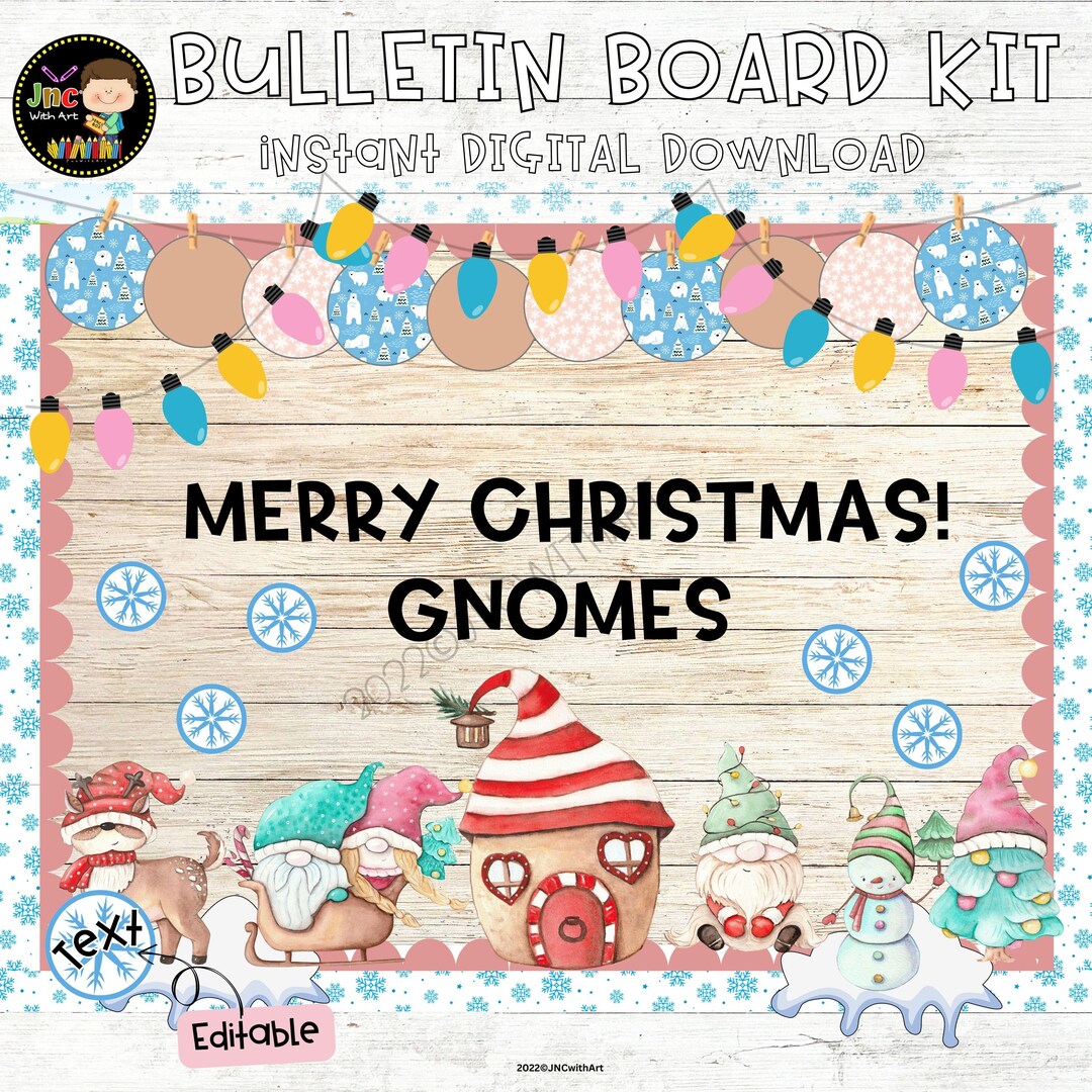 Gnome Christmas Bulletin Board Kit Winter Door Decor Editable - Etsy