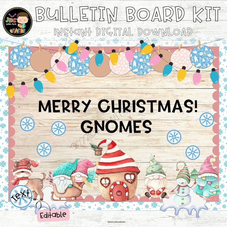 Gnome Christmas Bulletin Board Kit Winter Door Decor Editable - Etsy