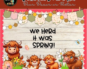 Highland Cow Spring Bulletin Board Kit Reading Bulletin Board Spring ...