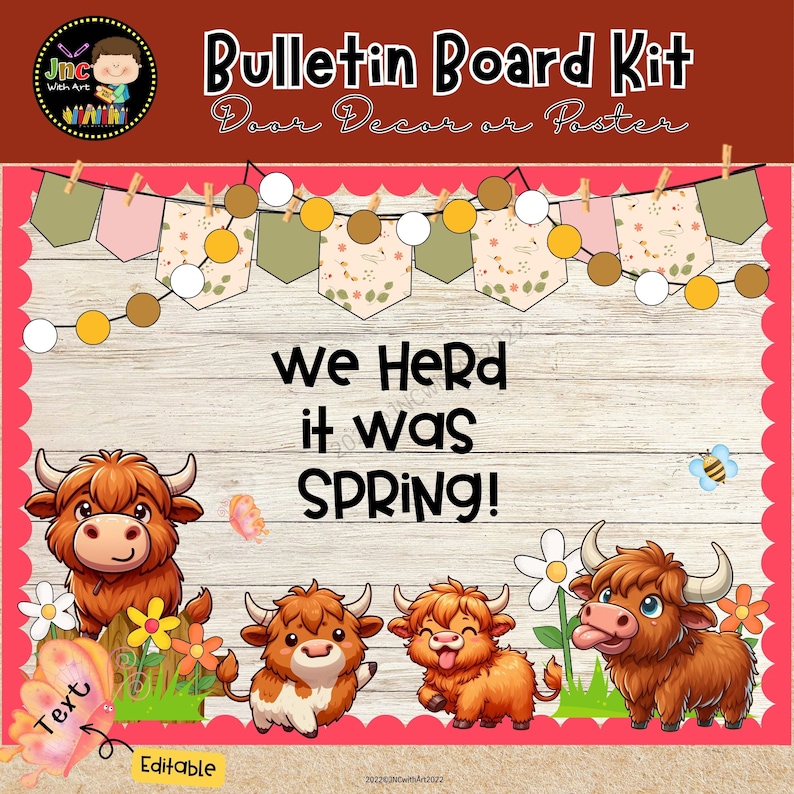 Highland Cow Spring Bulletin Board Kit Back to School Classroom Door ...