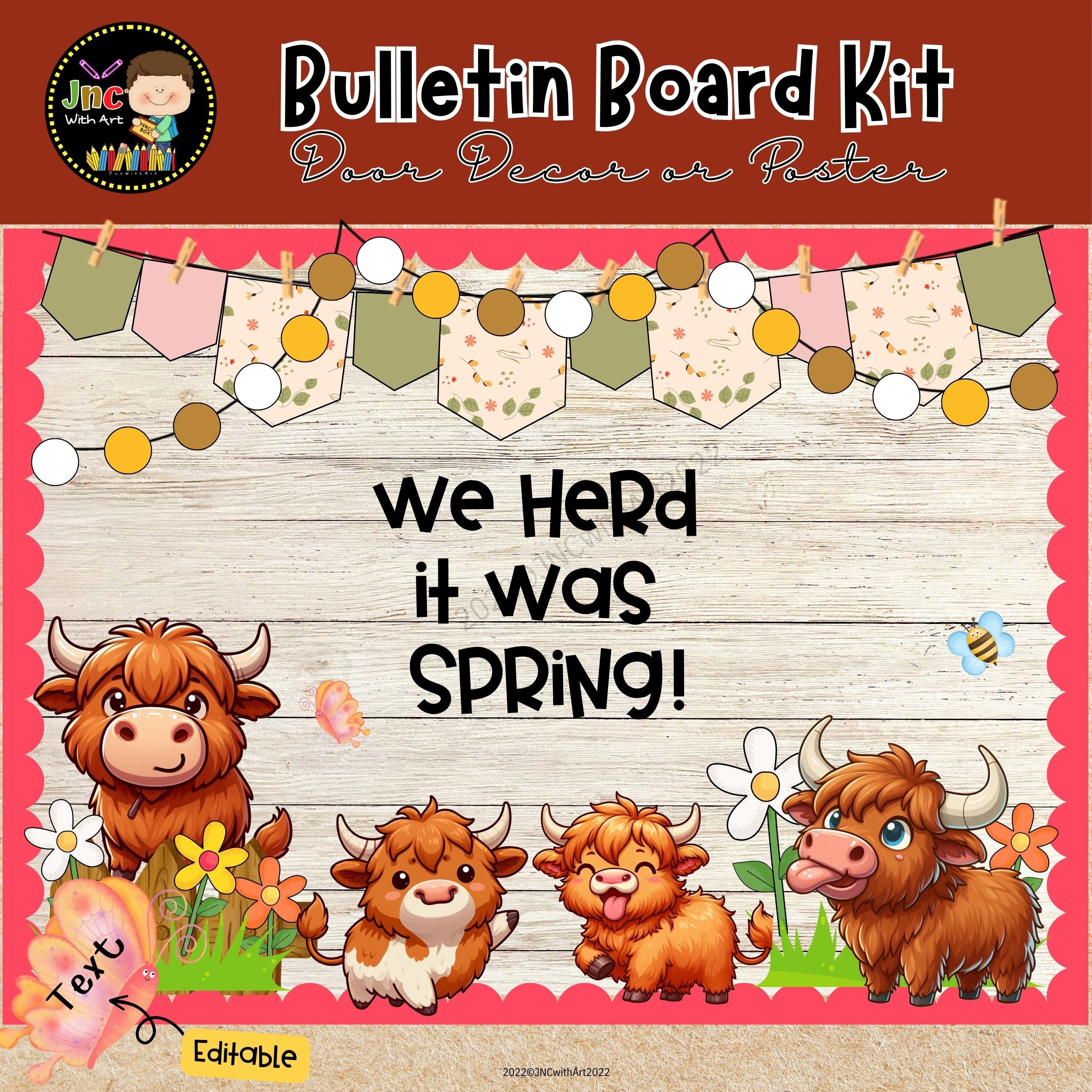 Highland Cow Spring Bulletin Board Kit Back to School Classroom Door ...