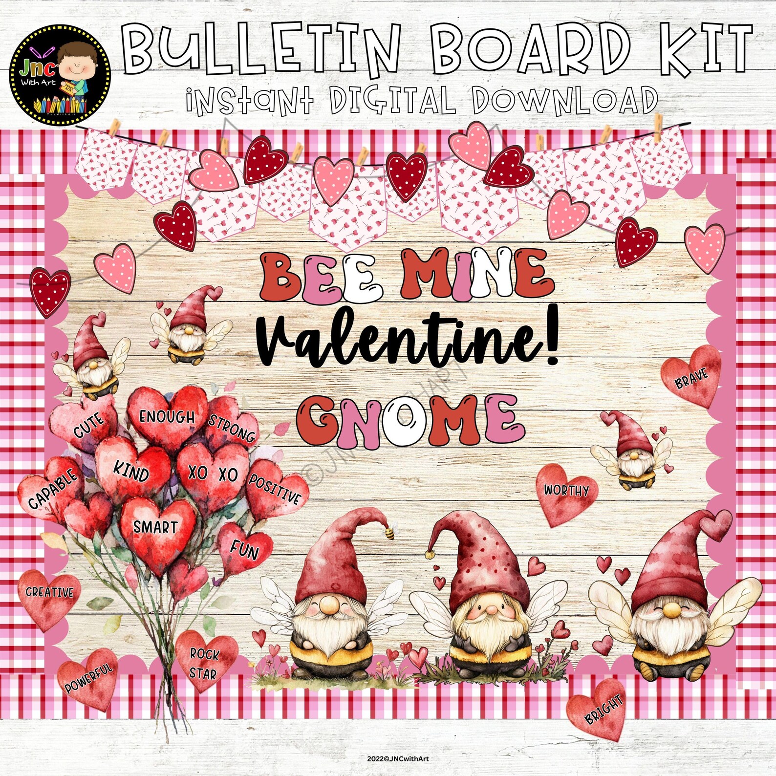 Valentine Day Bulletin Board Kit Bee Mine Gnome February Door Decor ...