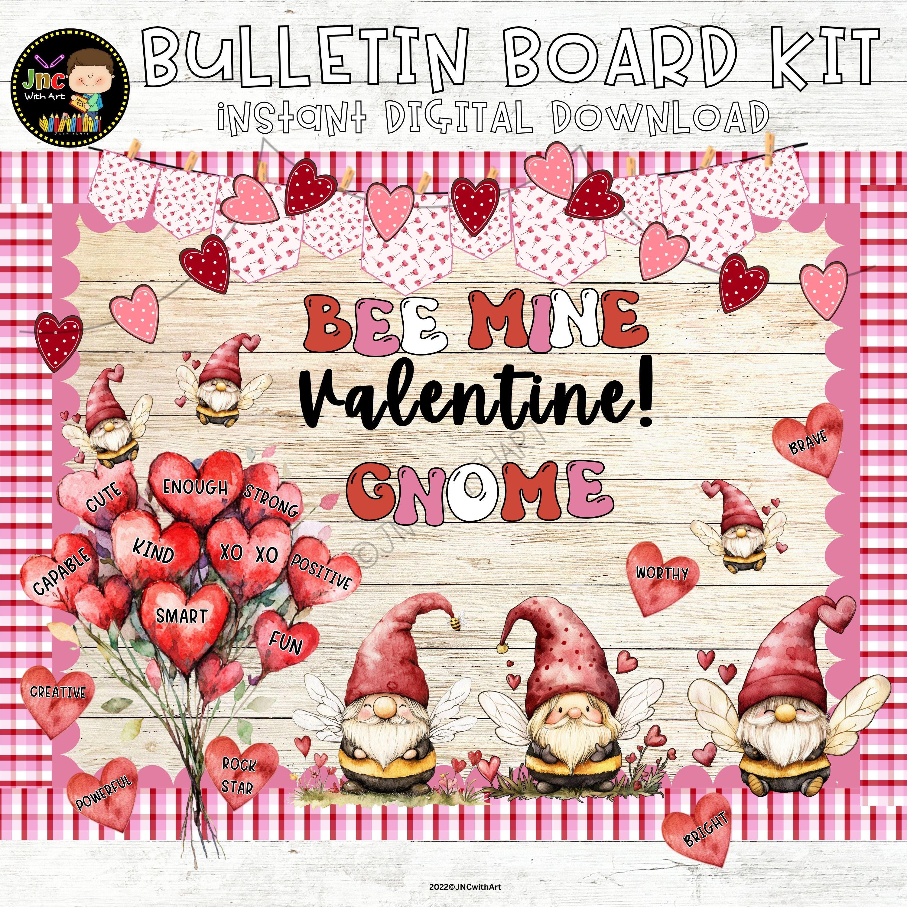 Valentine Day Bulletin Board Kit Bee Mine Gnome February Door Decor ...