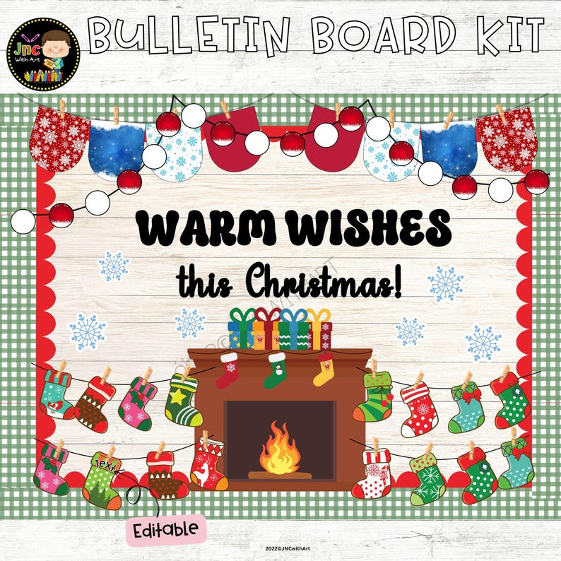 Christmas Warm Wishes Bulletin Board Kit Door Decor Stocking December ...