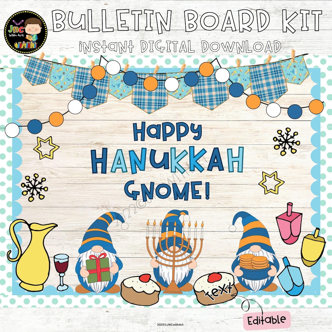 Hanukkah Gnome Bulletin Board Kit December Shine Bright Door Decor ...